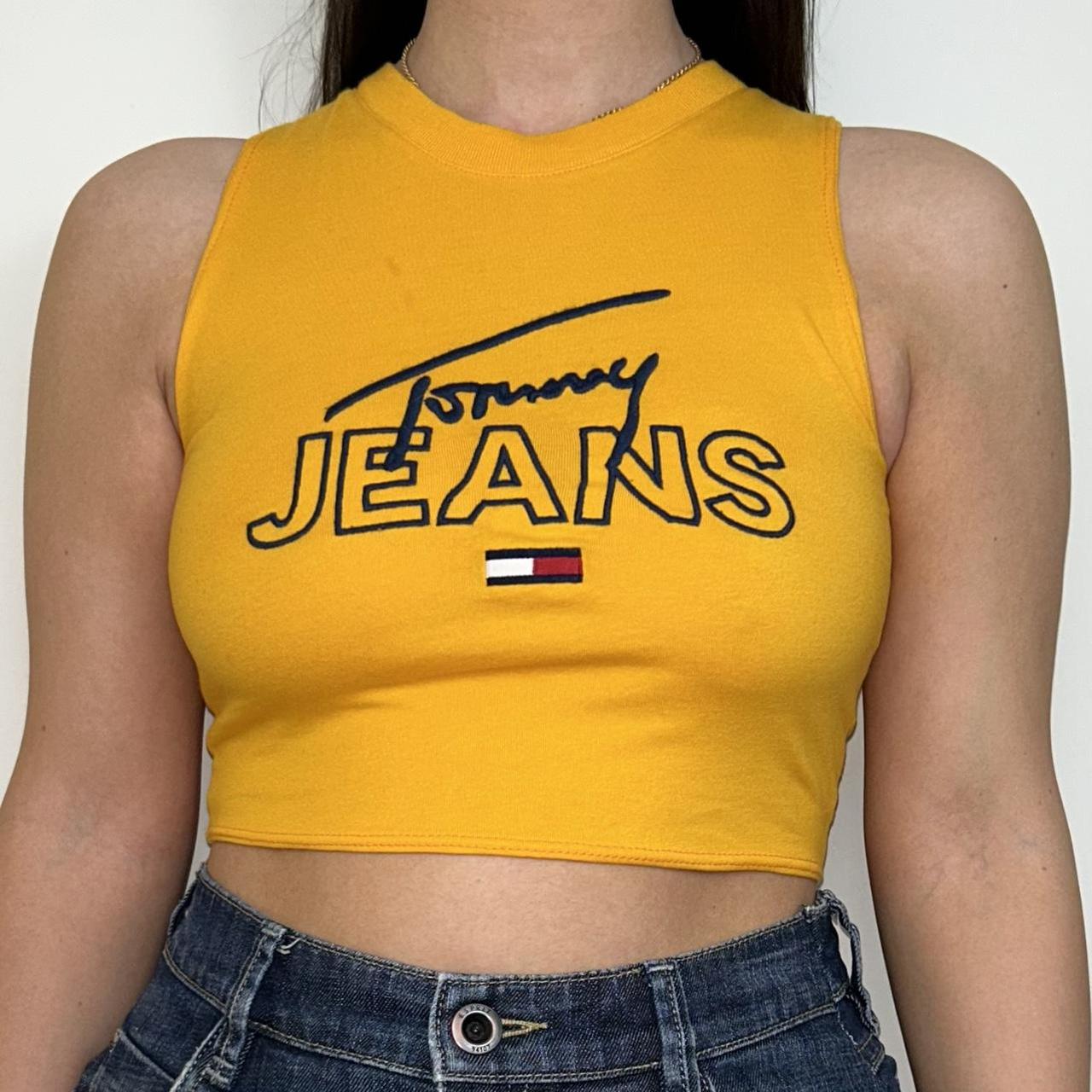 Tommy Hilfiger Womens Orange And Navy Crop Top Depop