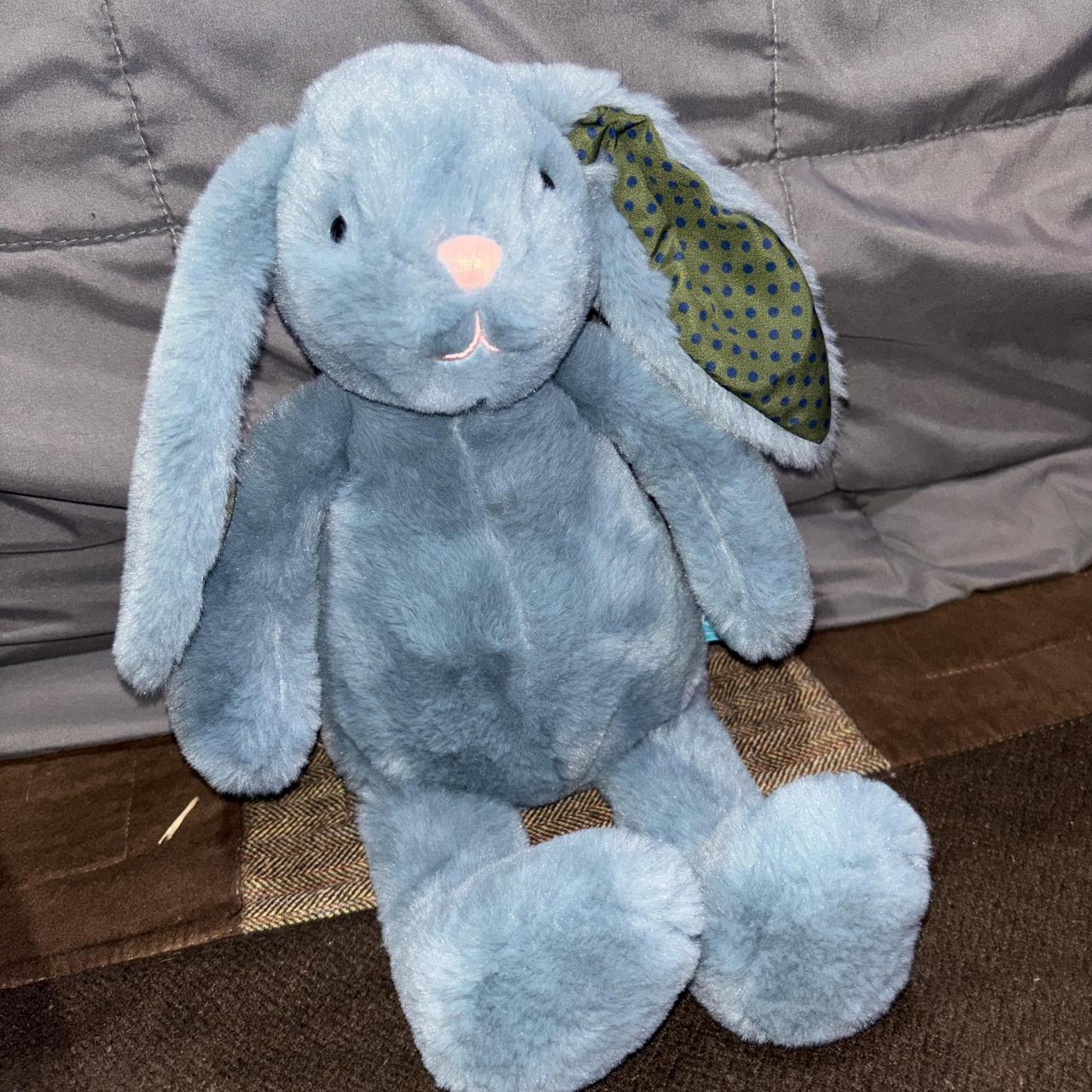 Blue bunny stuffed animal with green polka dot tie - Depop