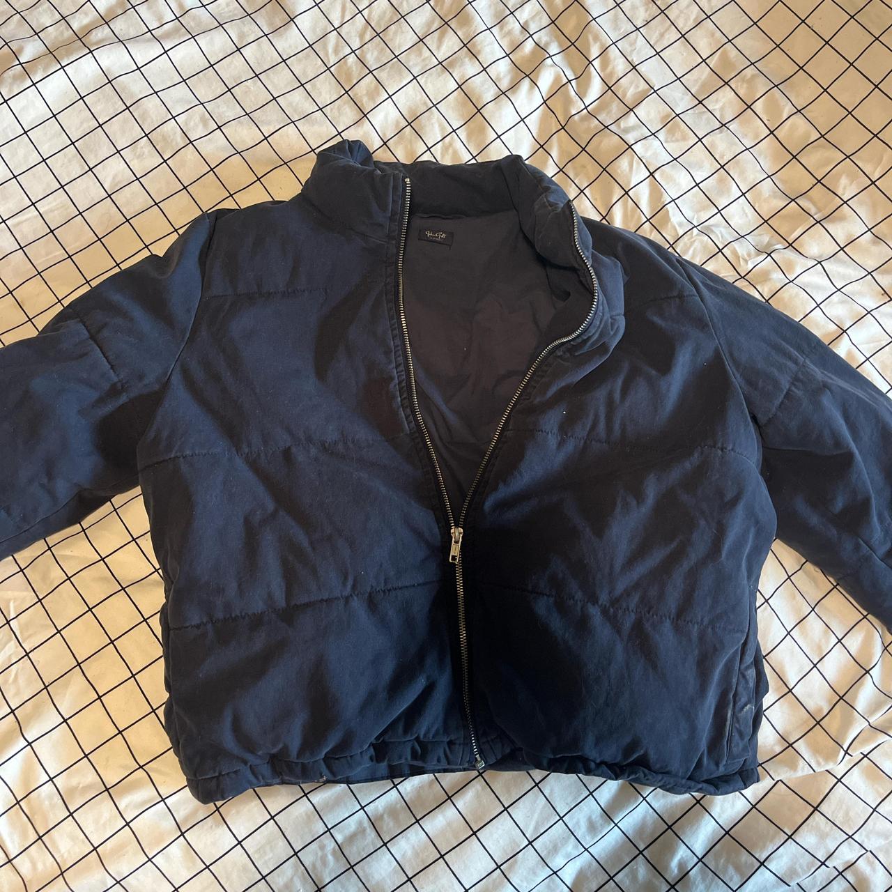brandy melville navy cropped puffer coat... - Depop