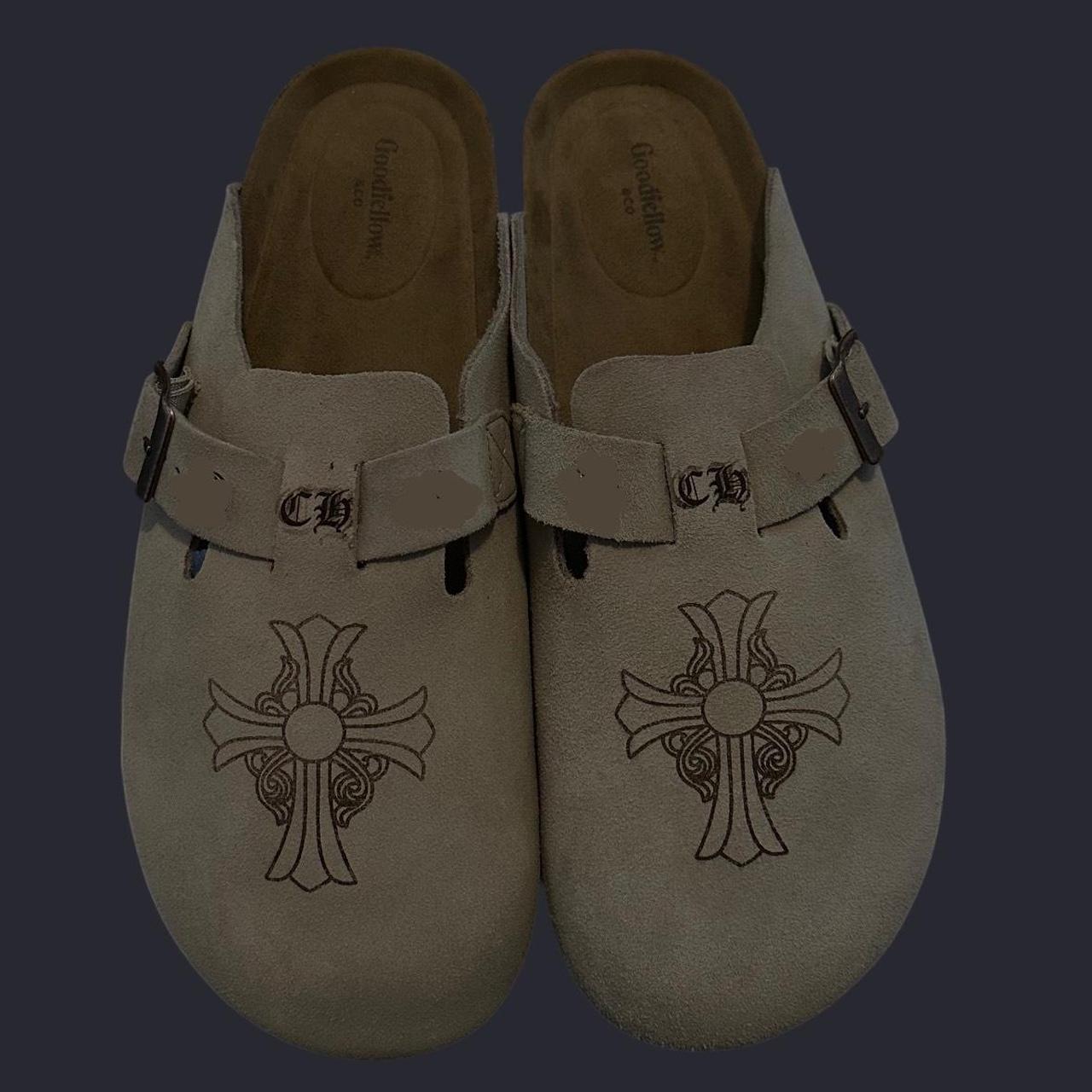 Chrome hearts inspired tan cross clogs #clogs... - Depop