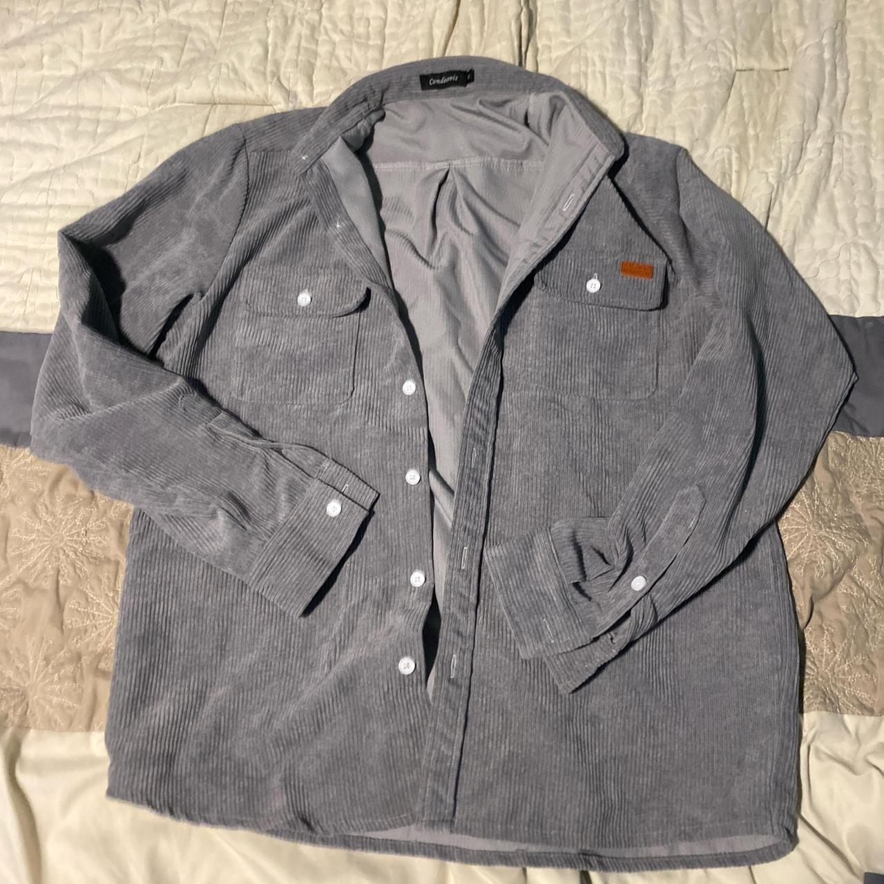 Grey corduroy button-up light jacket vintage style ... - Depop