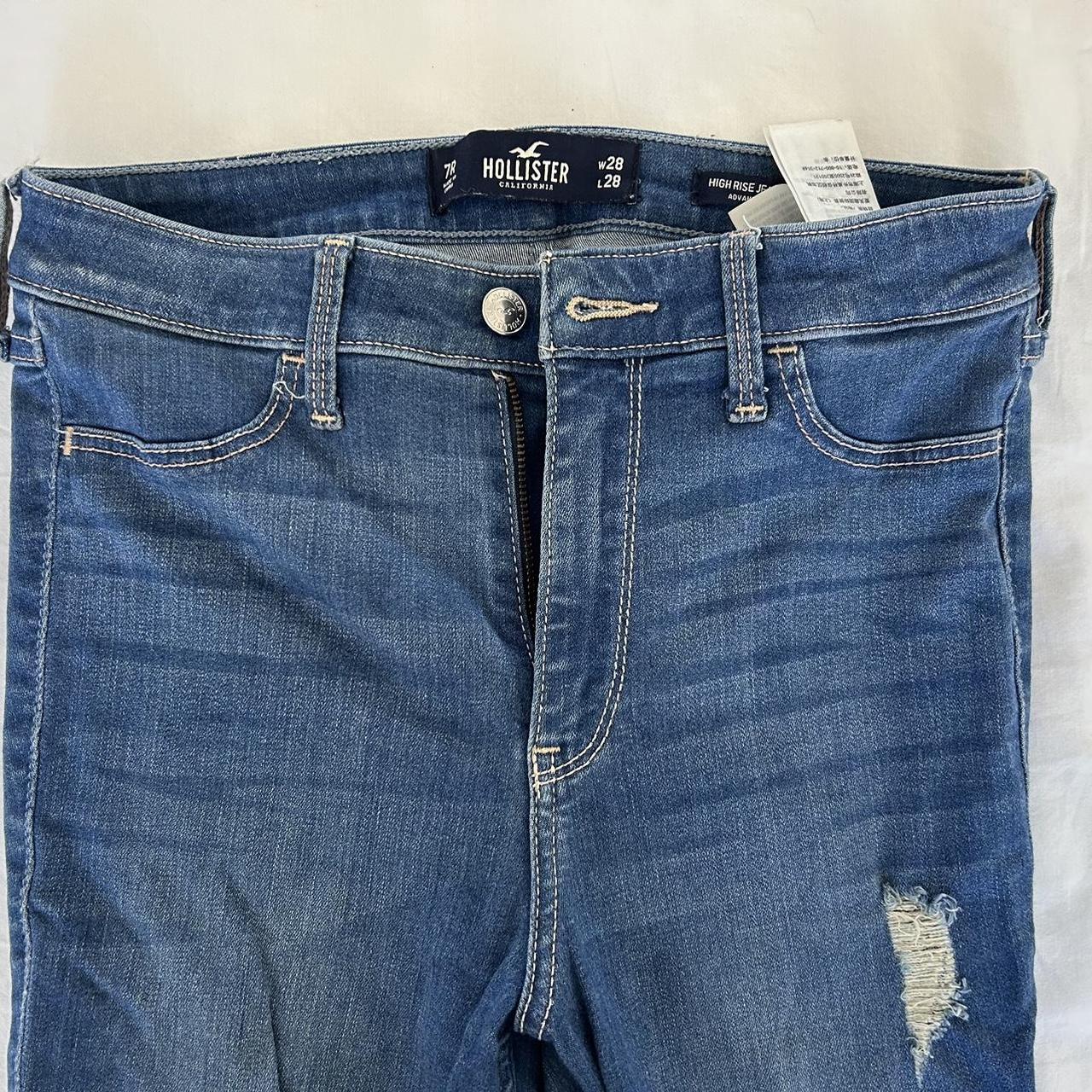 Hollister high rise blue skinny jeans with rips - Depop
