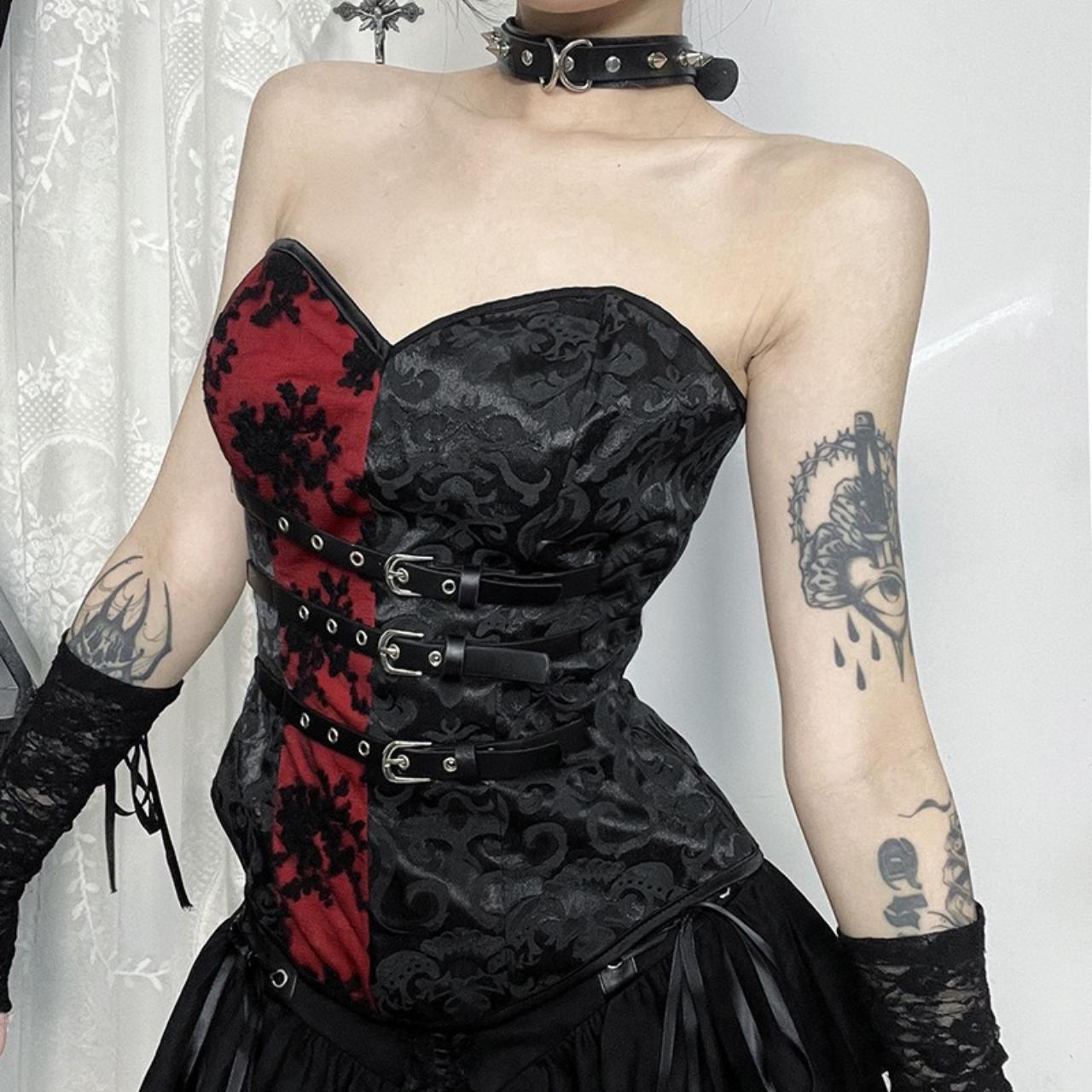 Punk rave lace embroidered studded adjustable size... - Depop