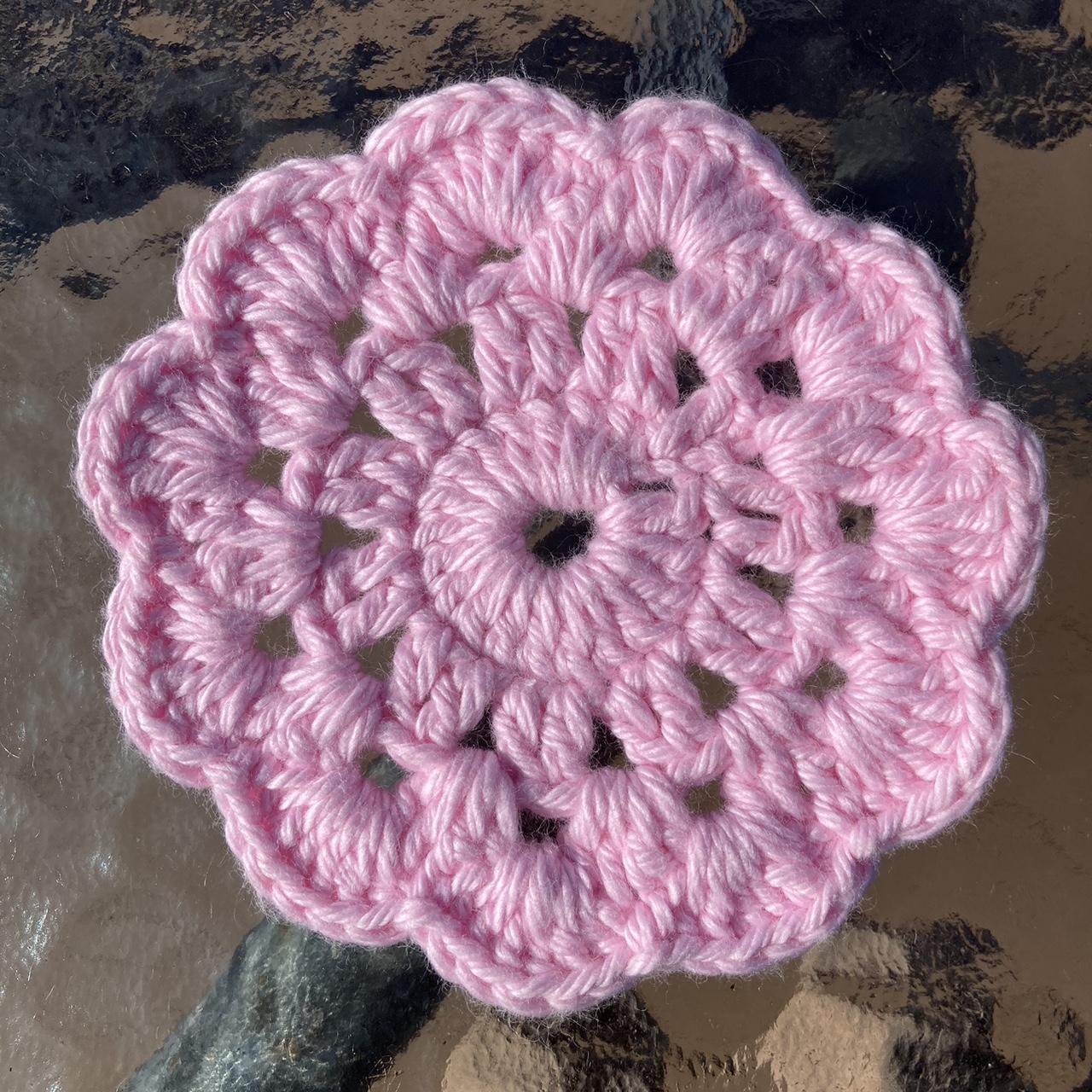 Pink crochet flower coasters - set of 4... - Depop
