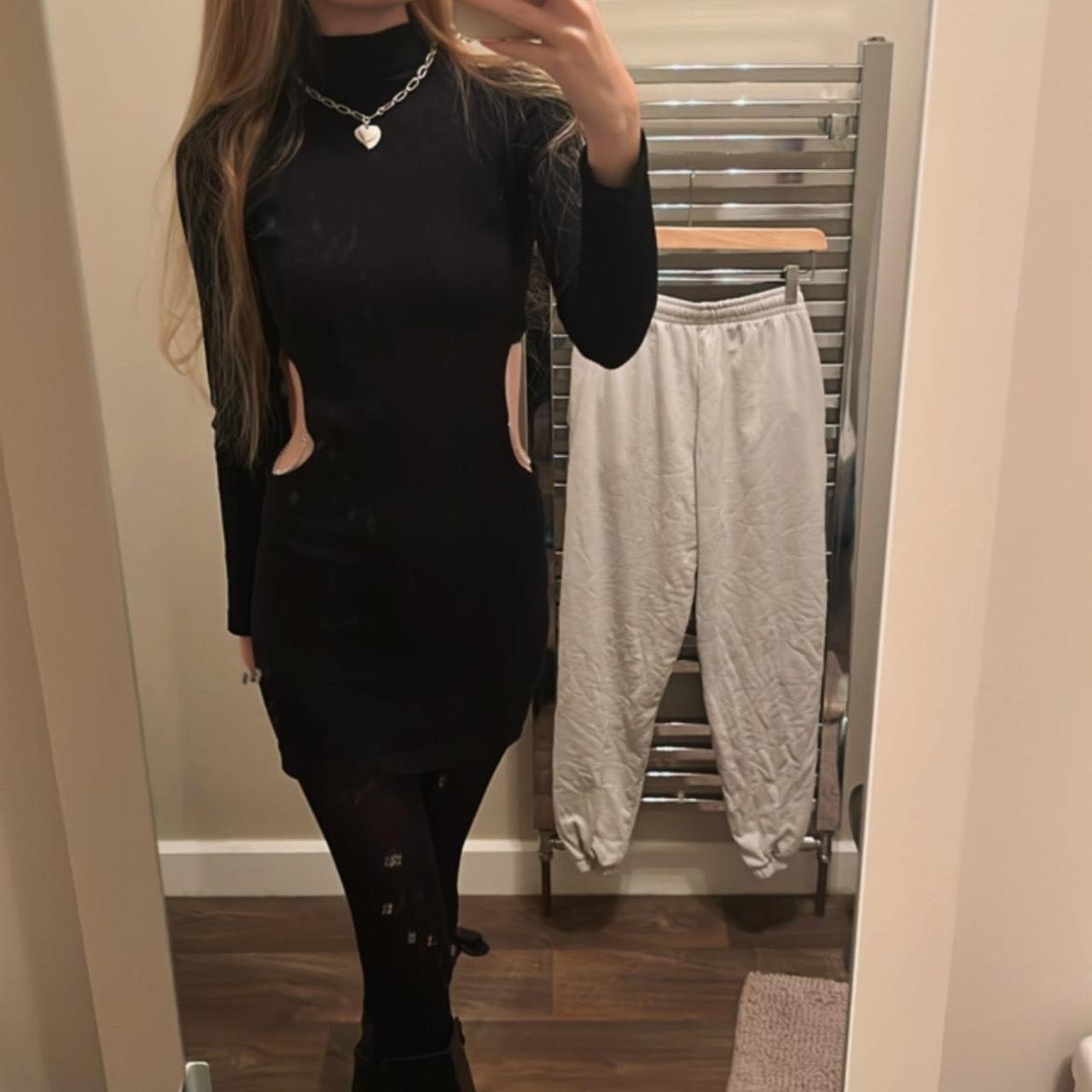 Zara black high neck dress with waist slit and... - Depop