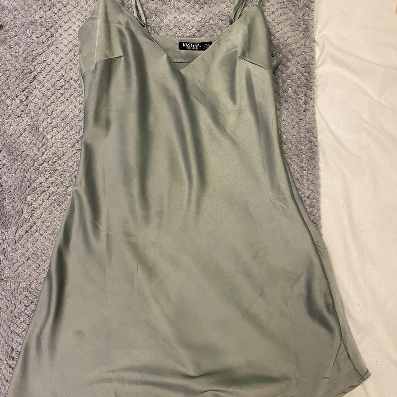 Nasty Gal Satin Sage Green Slip Dress Size 6 Worn Once Depop