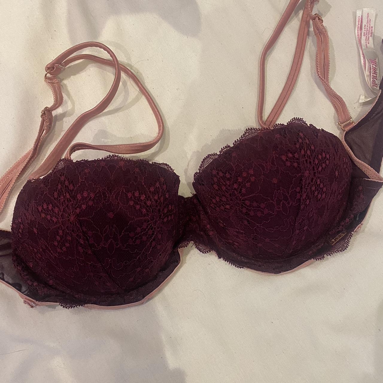 Victoria’s Secret burgundy and pink push up bra size... - Depop