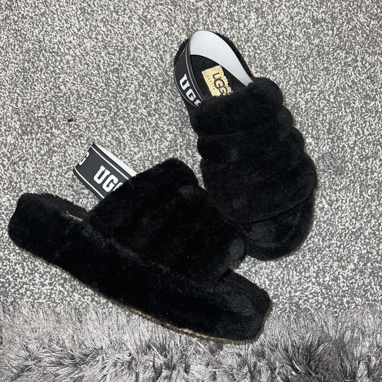 Black Fur platform ugg sliders in great condition.... - Depop