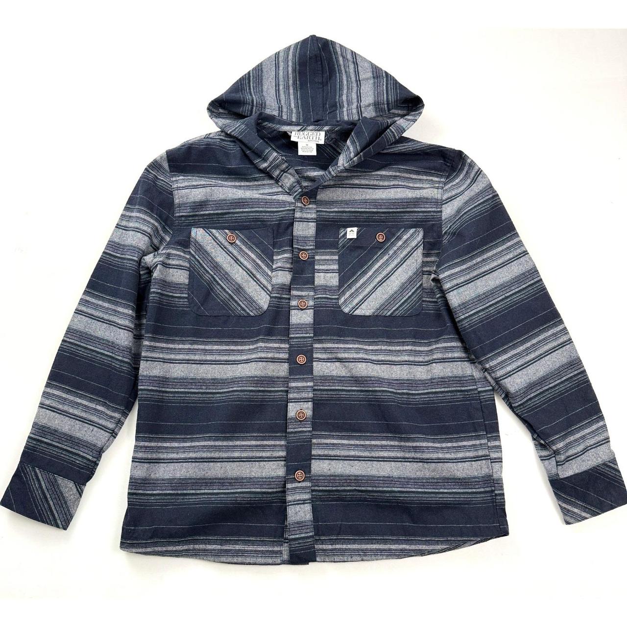 Rugged Earth Striped Hooded Shirt Button Up Long... | Depop