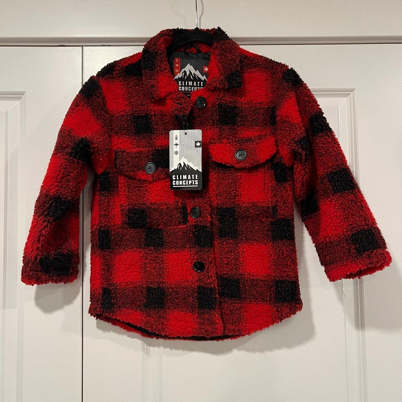 NWT Climate Concepts Youth Red Black Plaid Shacket... | Depop