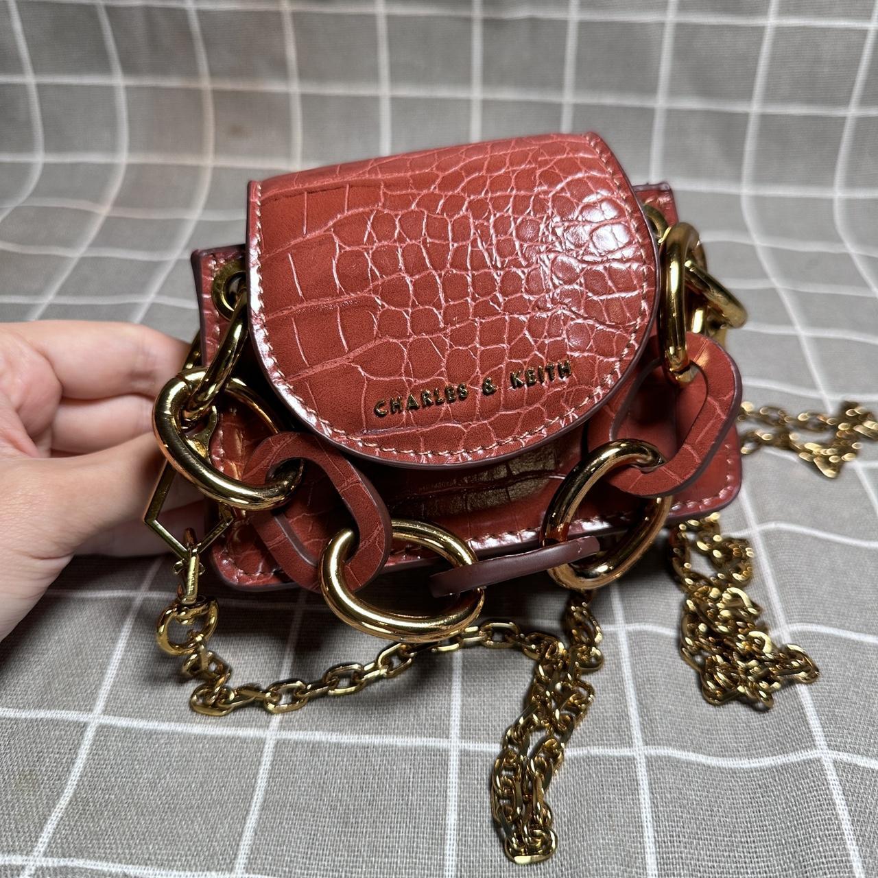 Red mini bag with gold chain #minibag - Depop