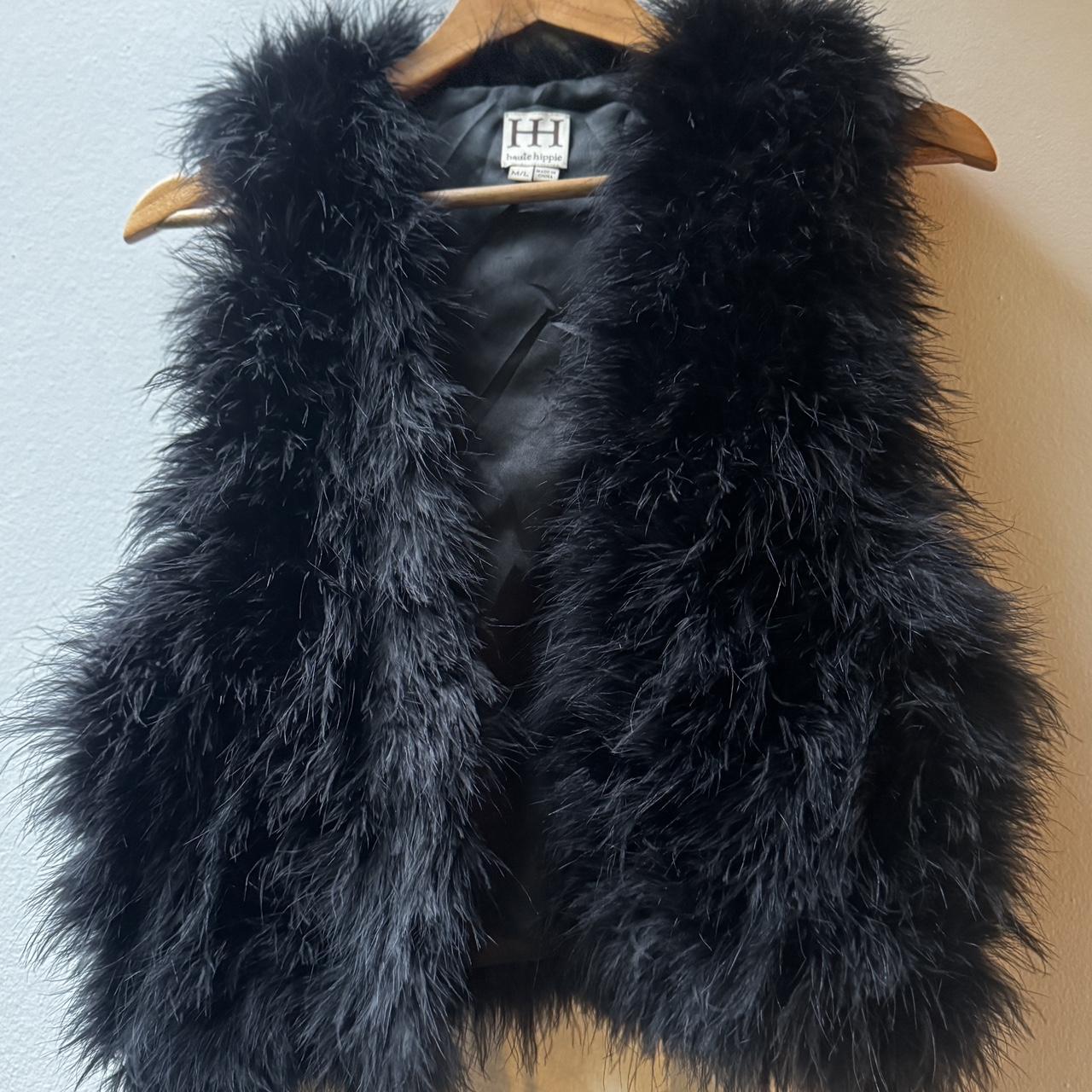 Haute Hippie Marabou Feather Vest in BLACK Size M /... - Depop
