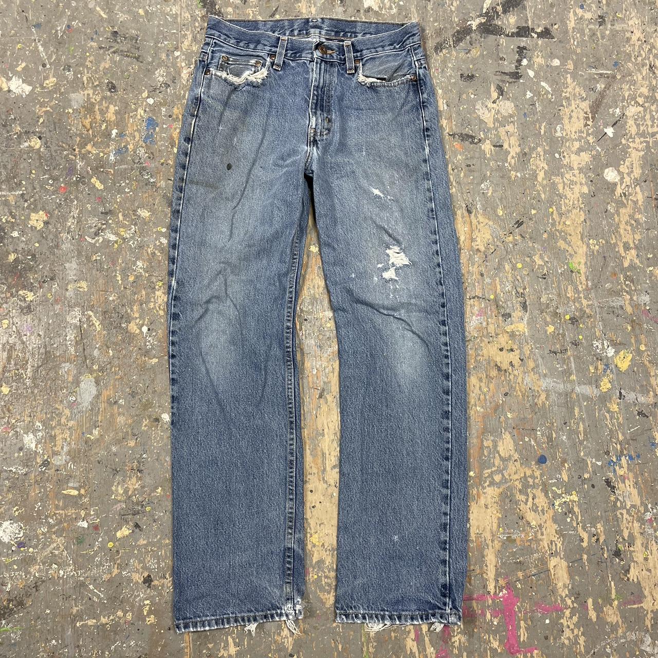 Vintage distressed worn light wash jeans Worn... - Depop