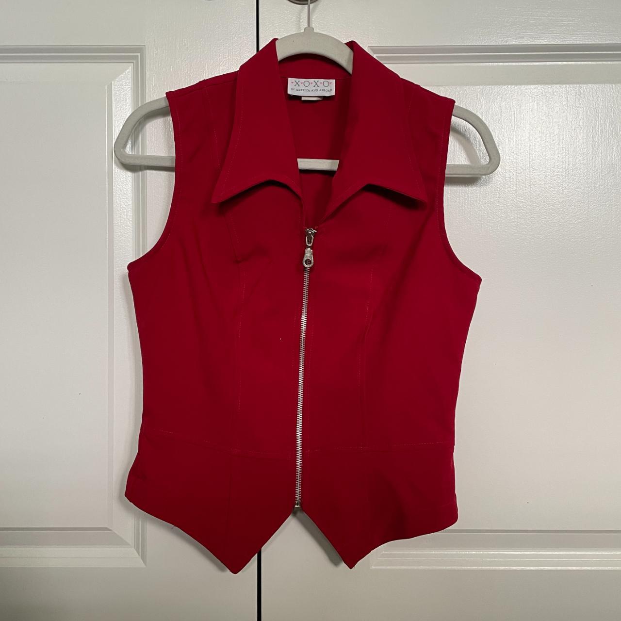 adorable red zip-up vintage vest! 32" width and 20"... - Depop