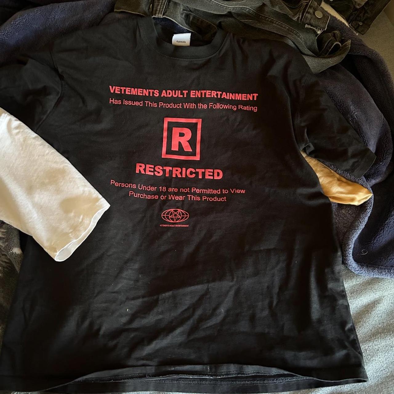 Vetements Restricted Tee Black & Red XS - fits... - Depop