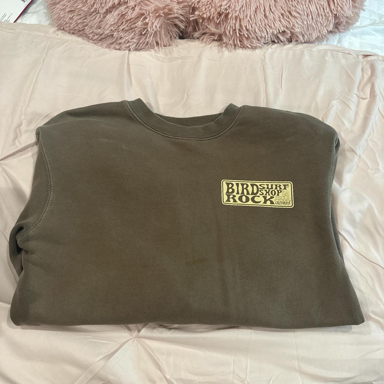 vintage bird rock surf shop crew neck, size extra... - Depop