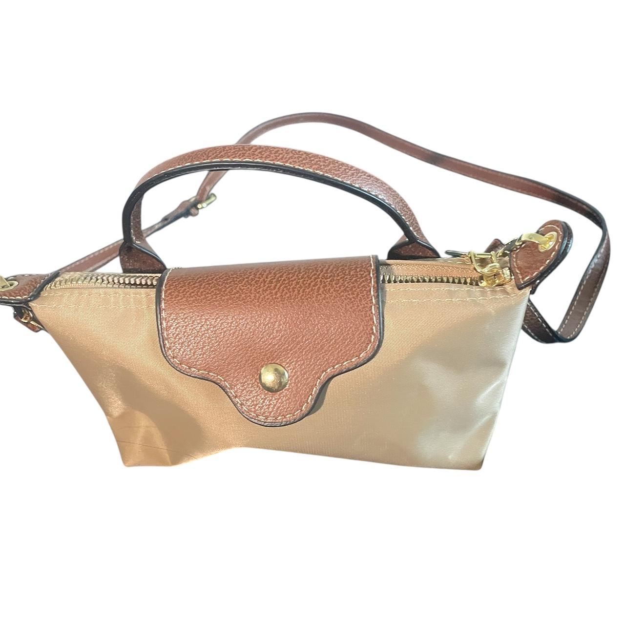 Tan and brown Longchamp style small crossbody bag... | Depop