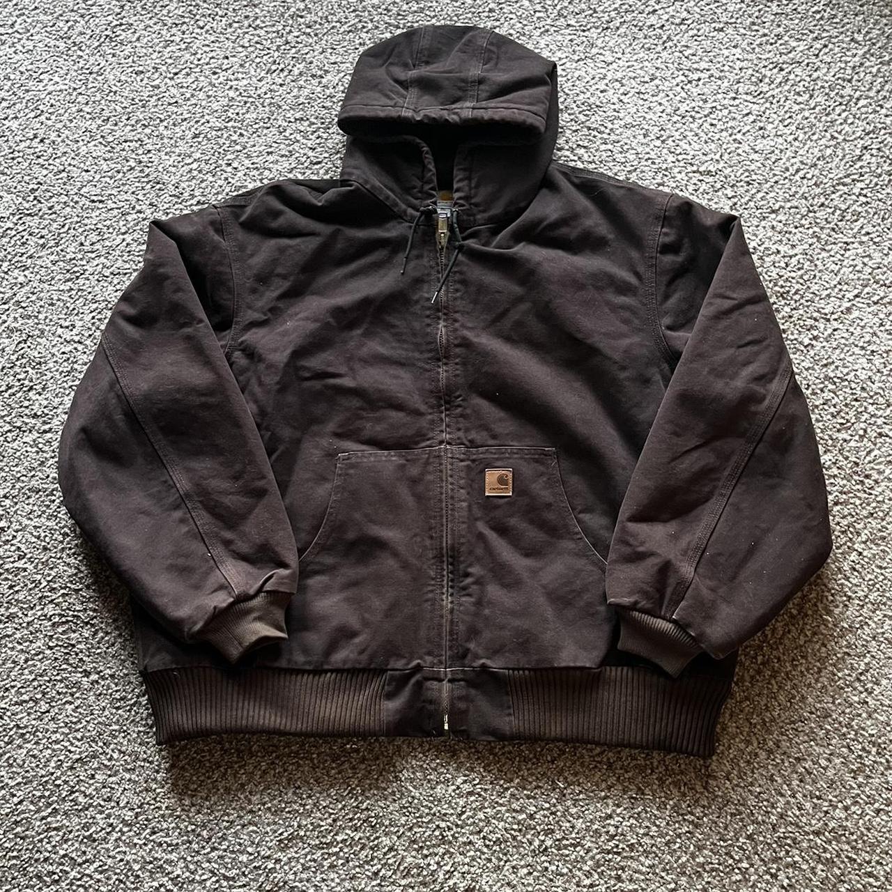 Vintage J130 Brown Carhartt hooded jacket with... - Depop