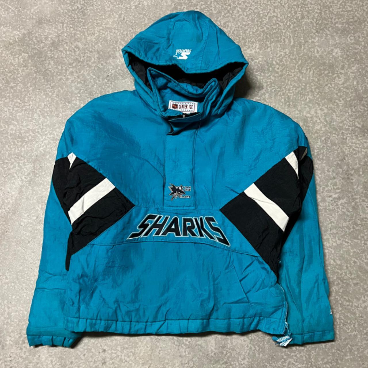 90s san jose sharks starter puffer jacket size... - Depop