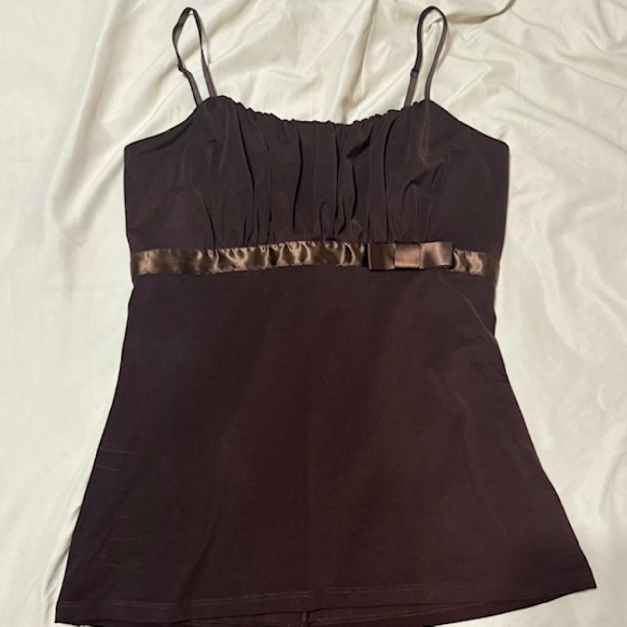 Cute and chic chocolate brown cami with pleated... - Depop