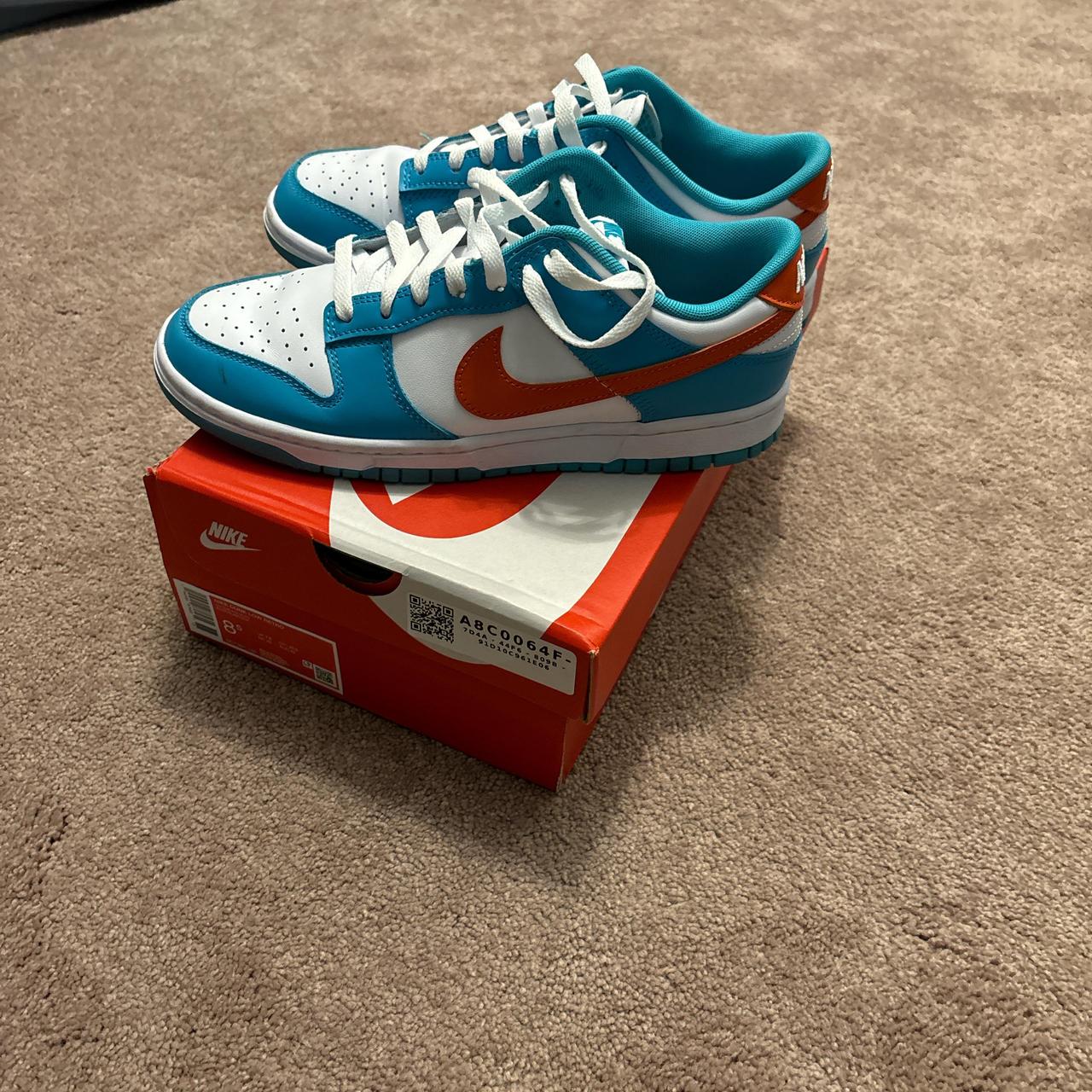 Blue and orange Nike Miami Dolphin Dunks #sneakers - Depop
