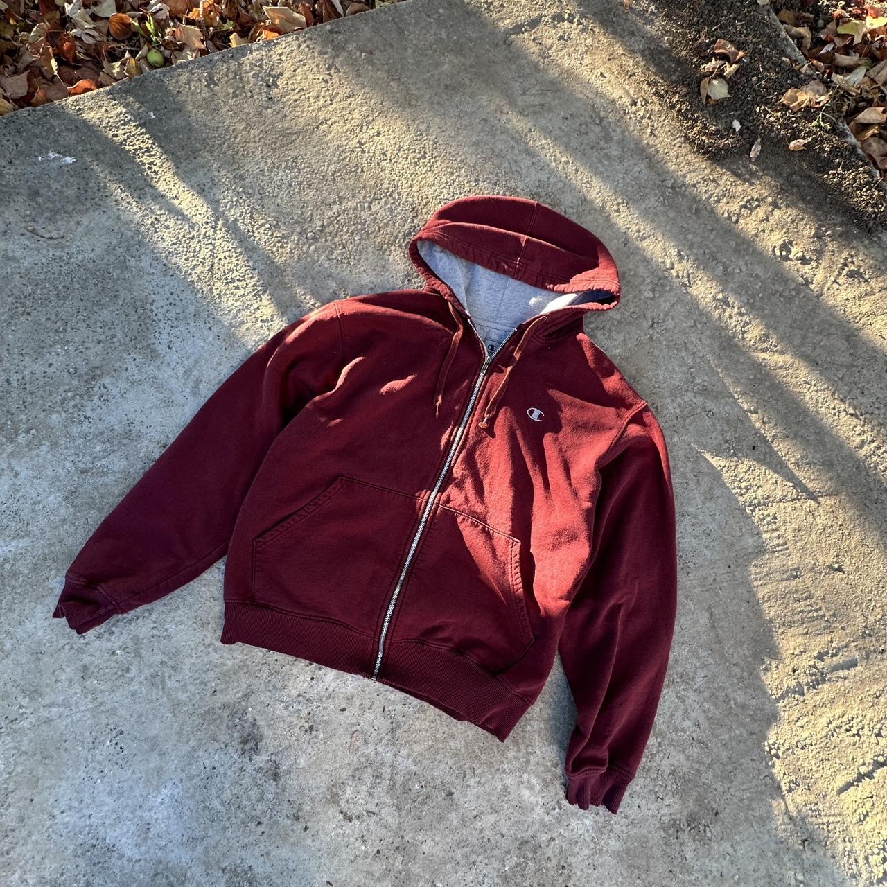 Vintage burgundy champion zip No flaws Size... - Depop