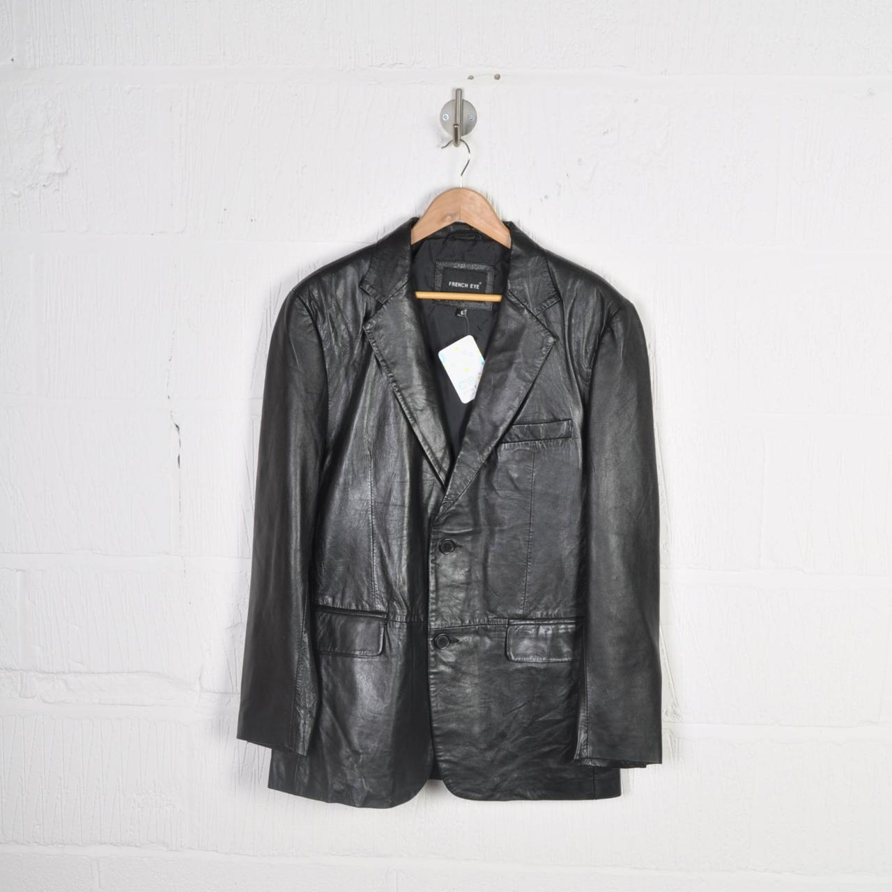 Vintage 90s Leather Blazer Jacket Black Ladies... - Depop
