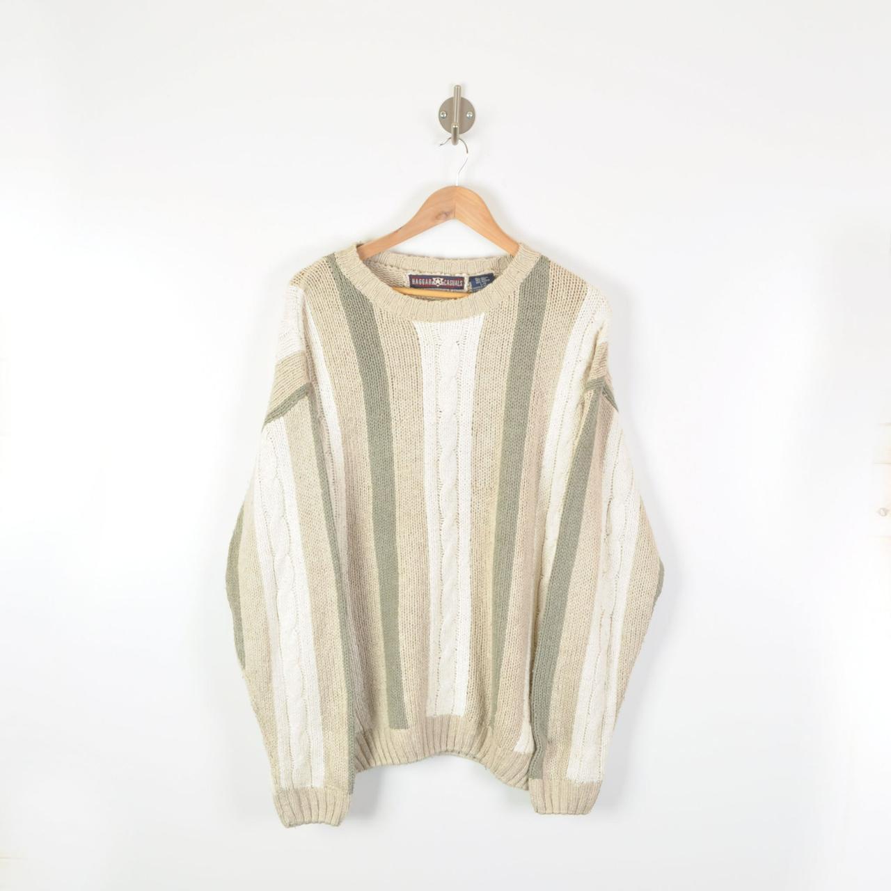 Vintage Knitted Jumper Retro Pattern Beige... - Depop