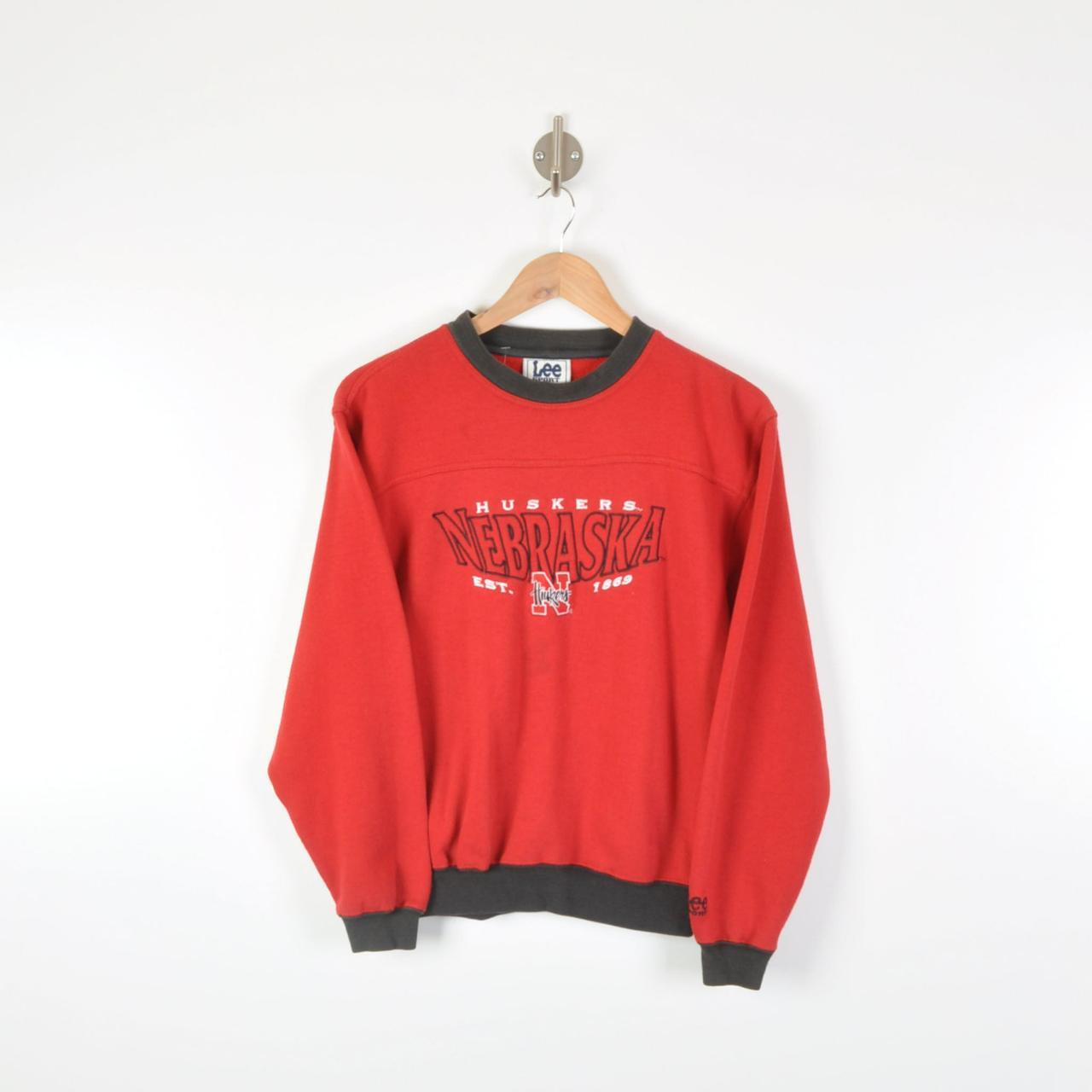 Vintage Lee Sport Nebraska Huskers Sweatshirt Red... - Depop