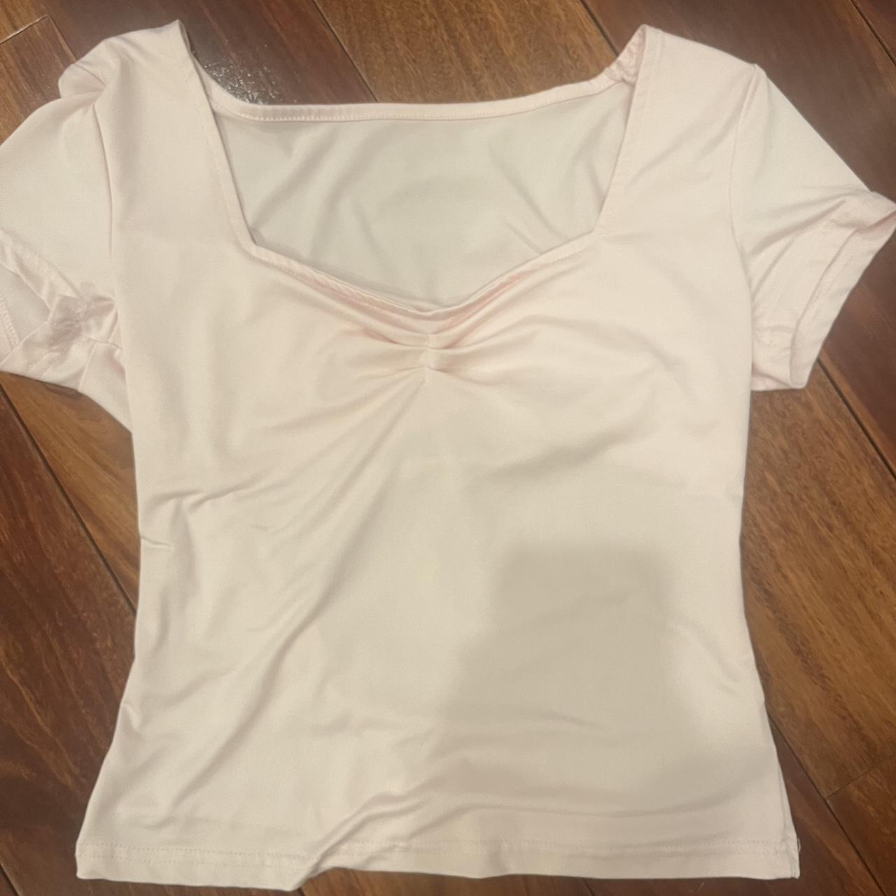 Blush pink square-neck top with ruched front 🌸.... | Depop