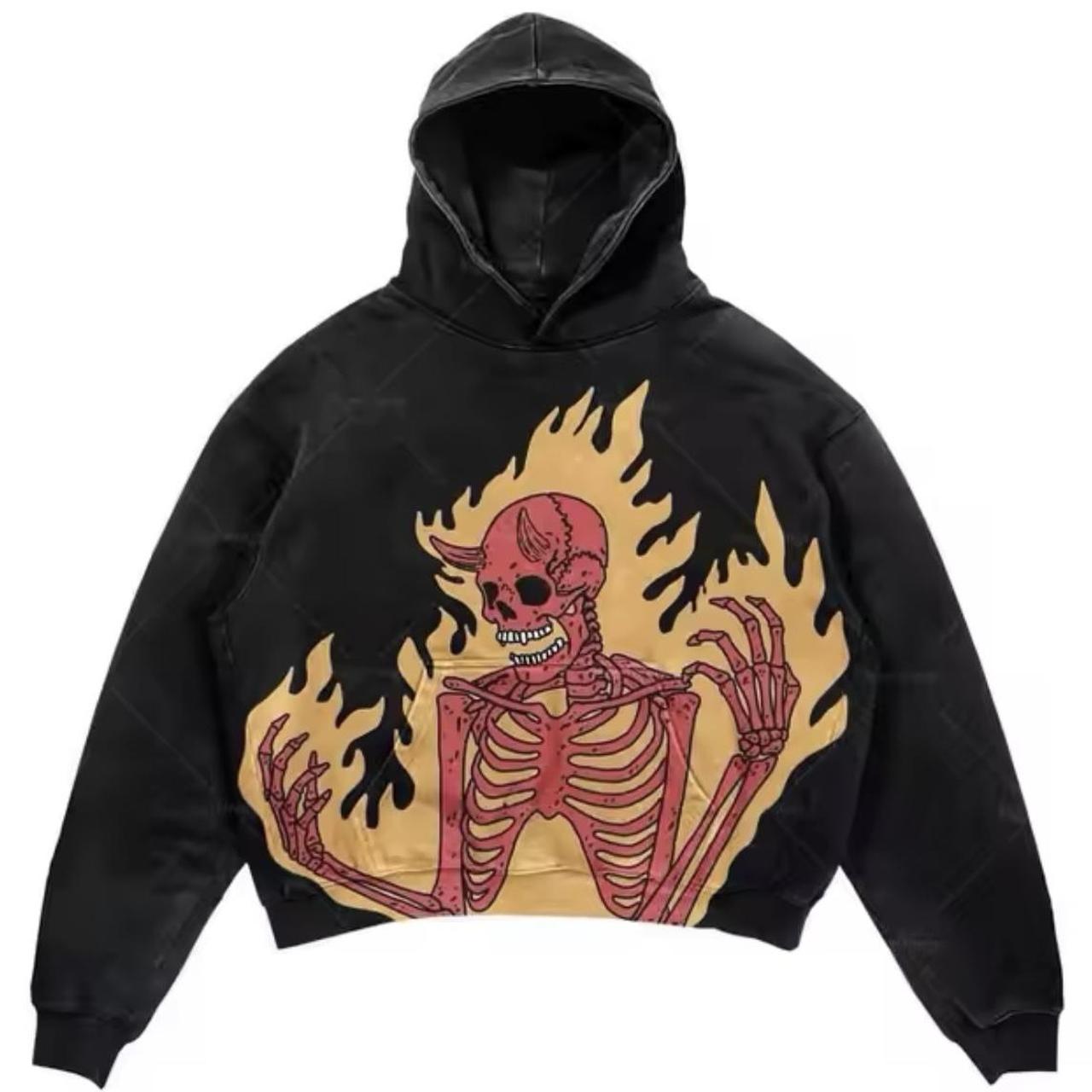 Washed Black and red skeleton hoodie - Depop
