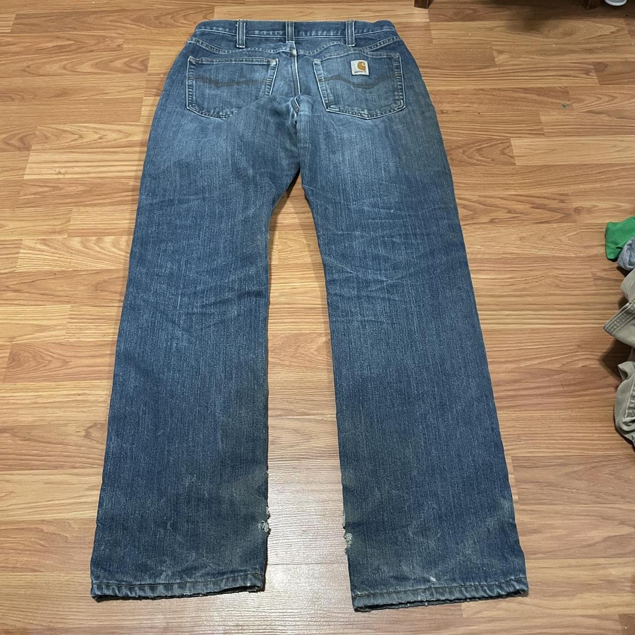 Thermal lined carhartt denim jeans some distressing... - Depop