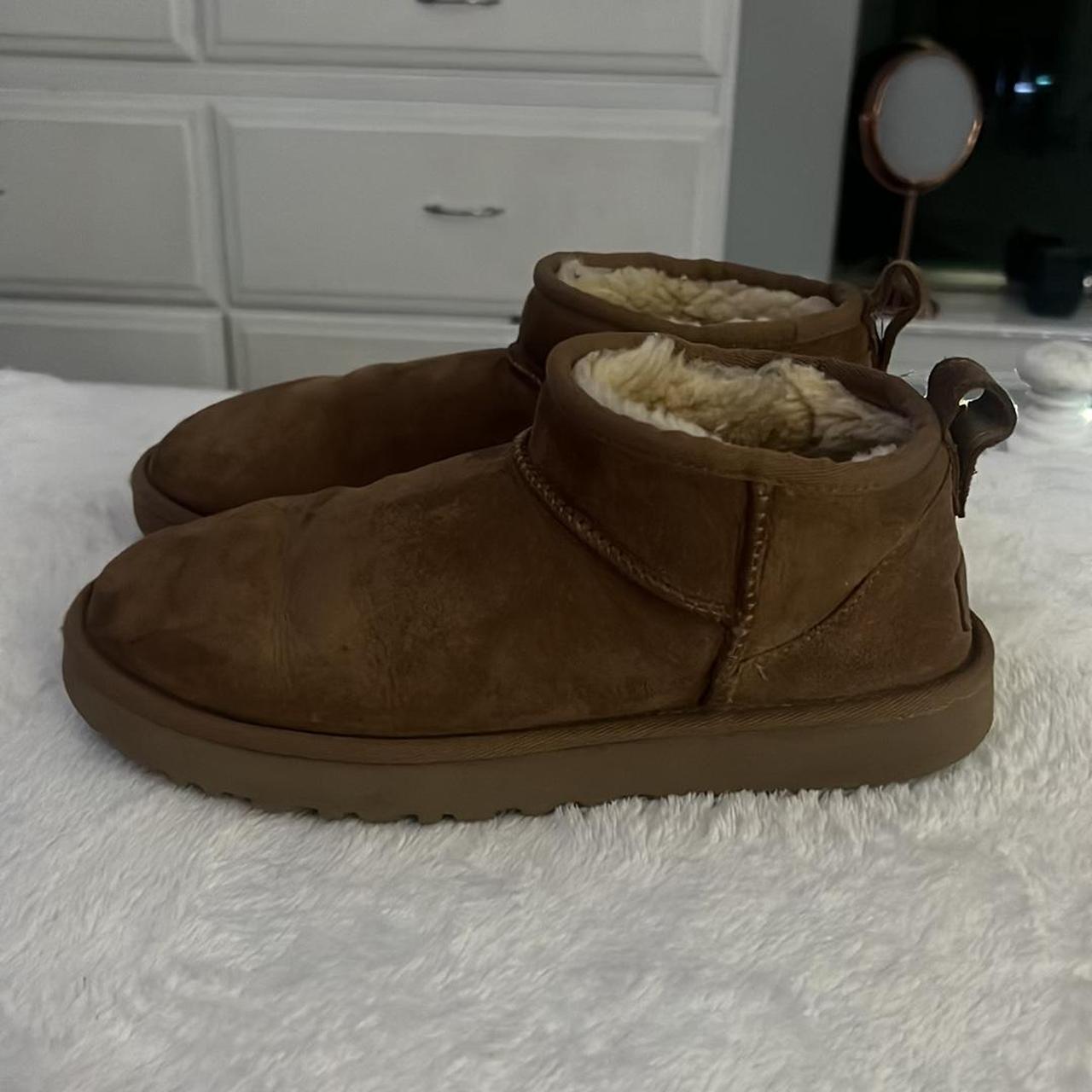 Brown UGG mini boots with fur lining, already coated... - Depop