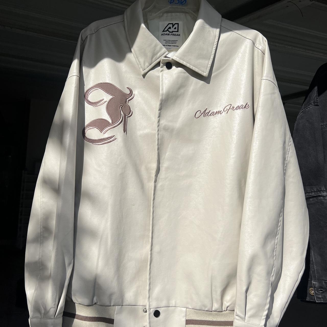 ADAM FREAK FAUX LEATHER BEIGE COLLARED JACKET - Depop