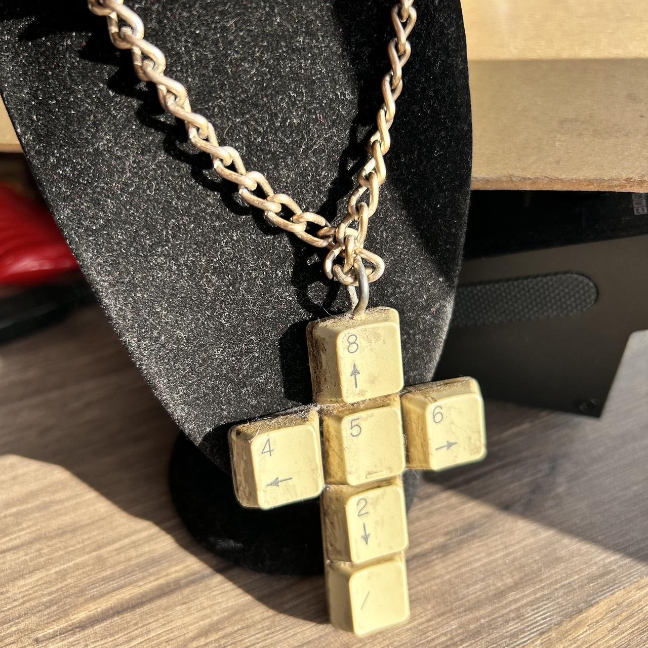 Computer keyboard keys cross necklace with long... - Depop