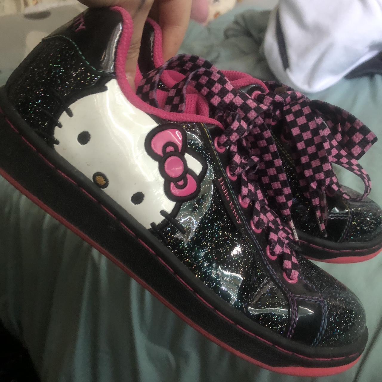 hello kitty black and hot pink sneakers with sparkles - Depop