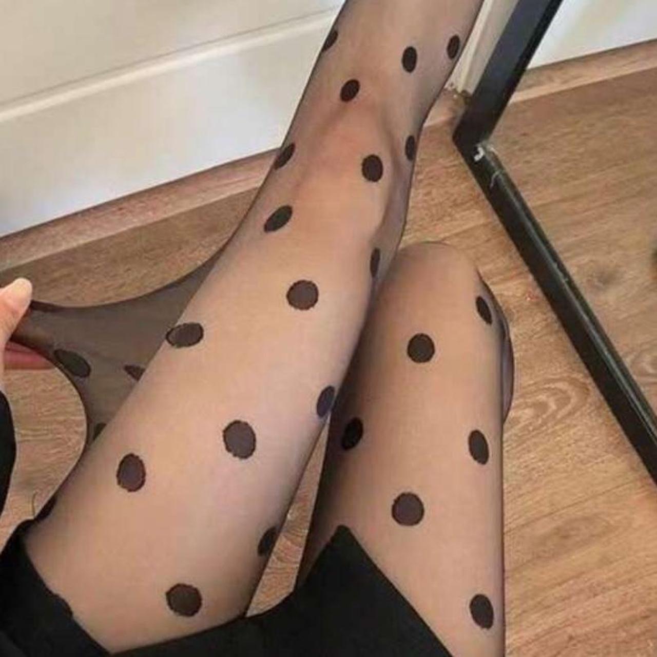 black polka dot pattern sheer tights - READY TO... | Depop