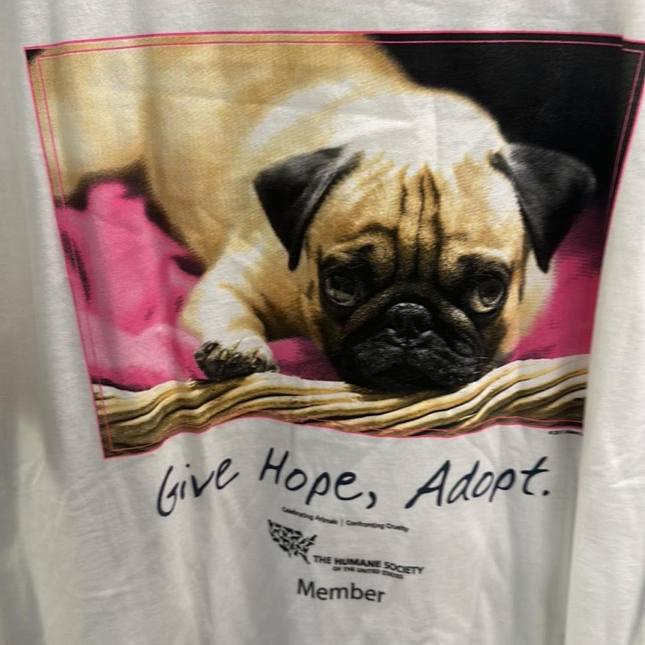 White cotton graphic t-shirt with a cute pug design... | Depop