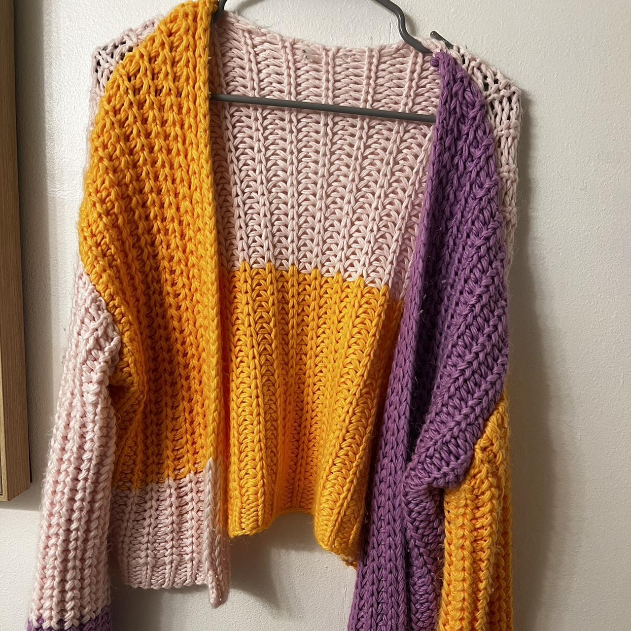 Thick crochet multi-colored cardigan. Very thick and... - Depop