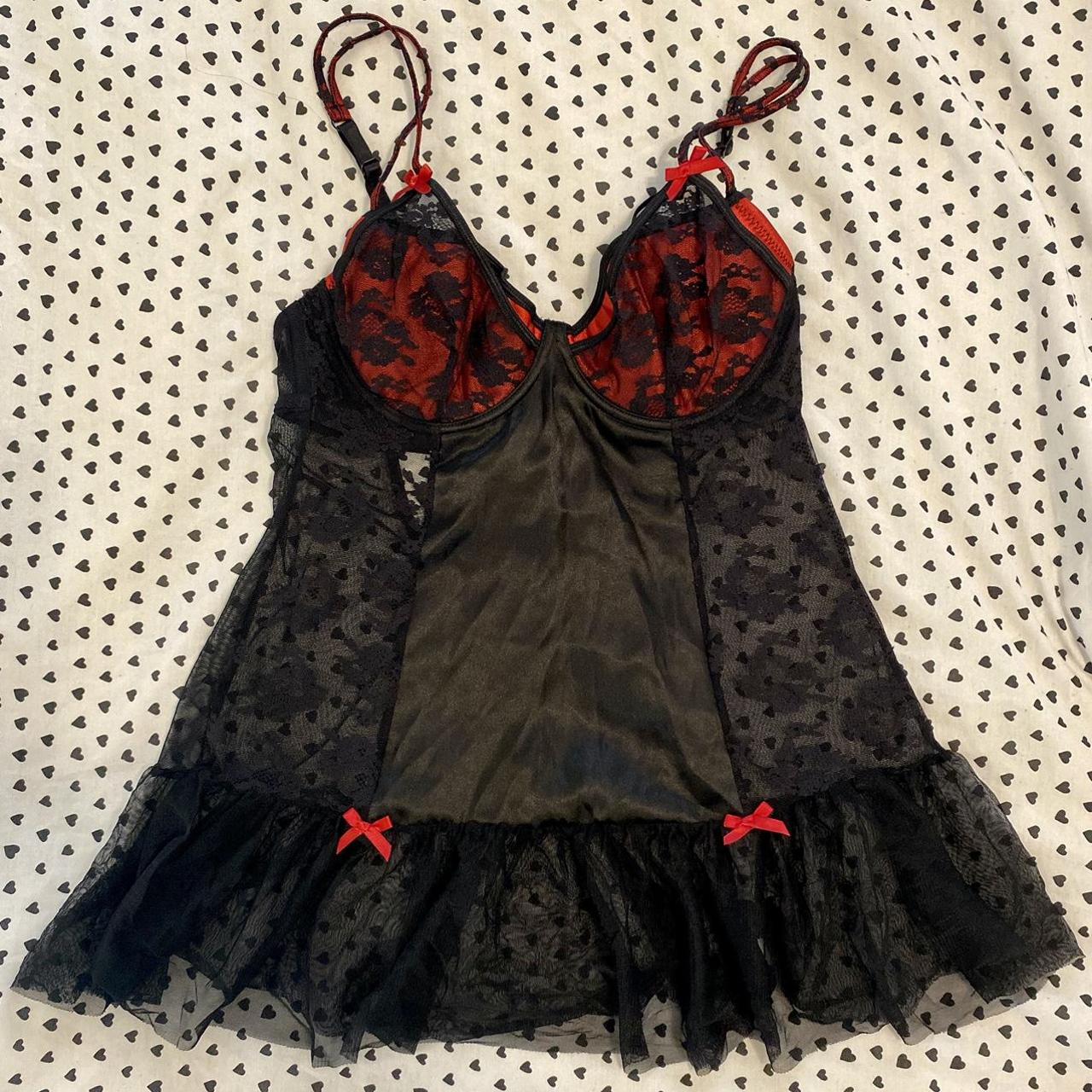 vintage black and red mesh bustier/basque/corset... - Depop