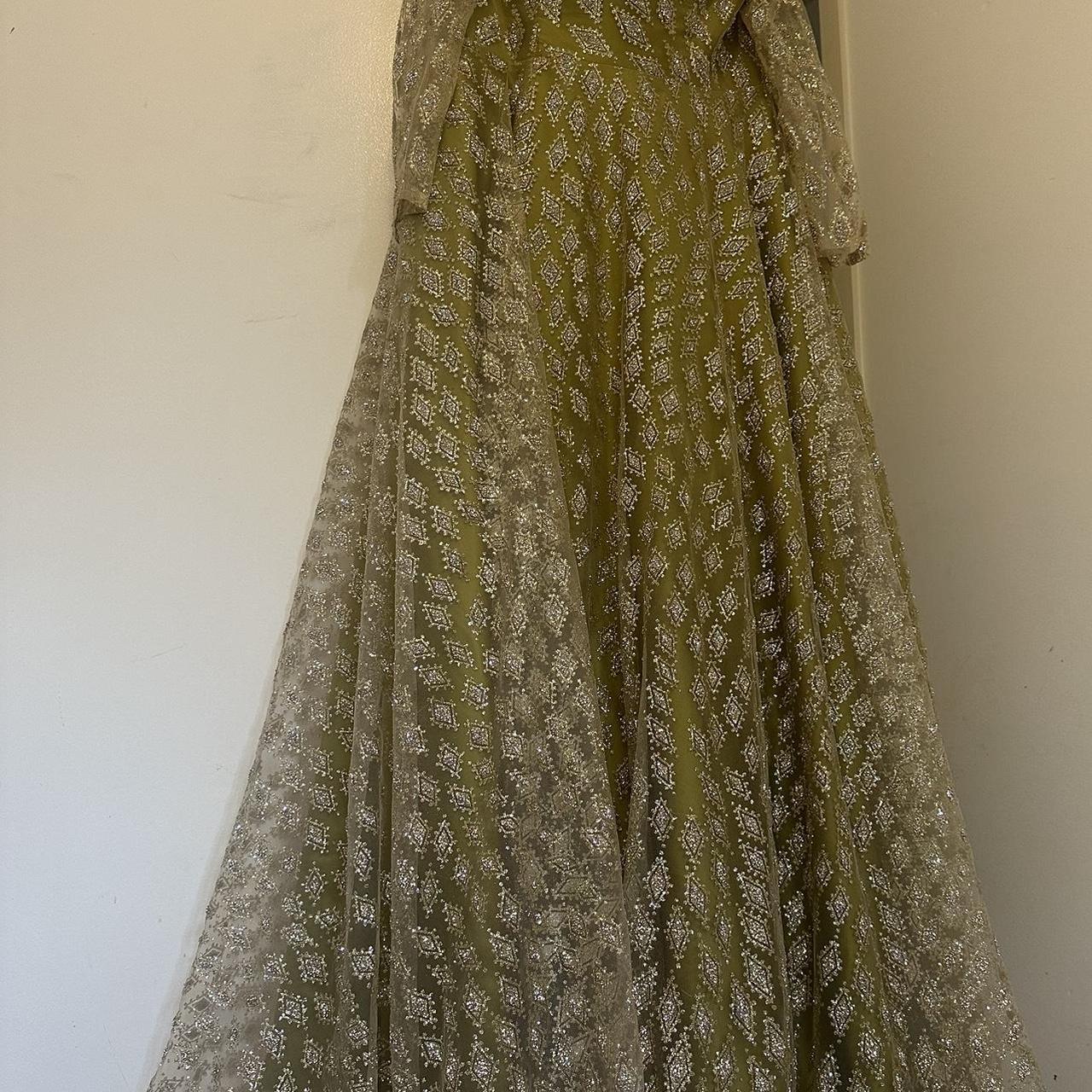 Green colour net fabric maxi dress used... | Depop