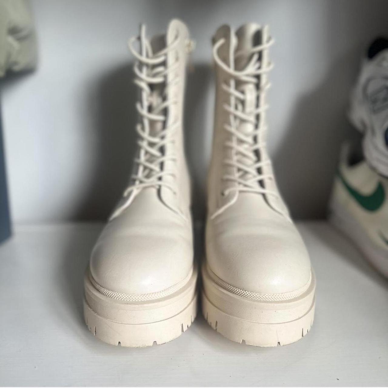 Cream ankle boots pretty little thing size 5 Few... - Depop