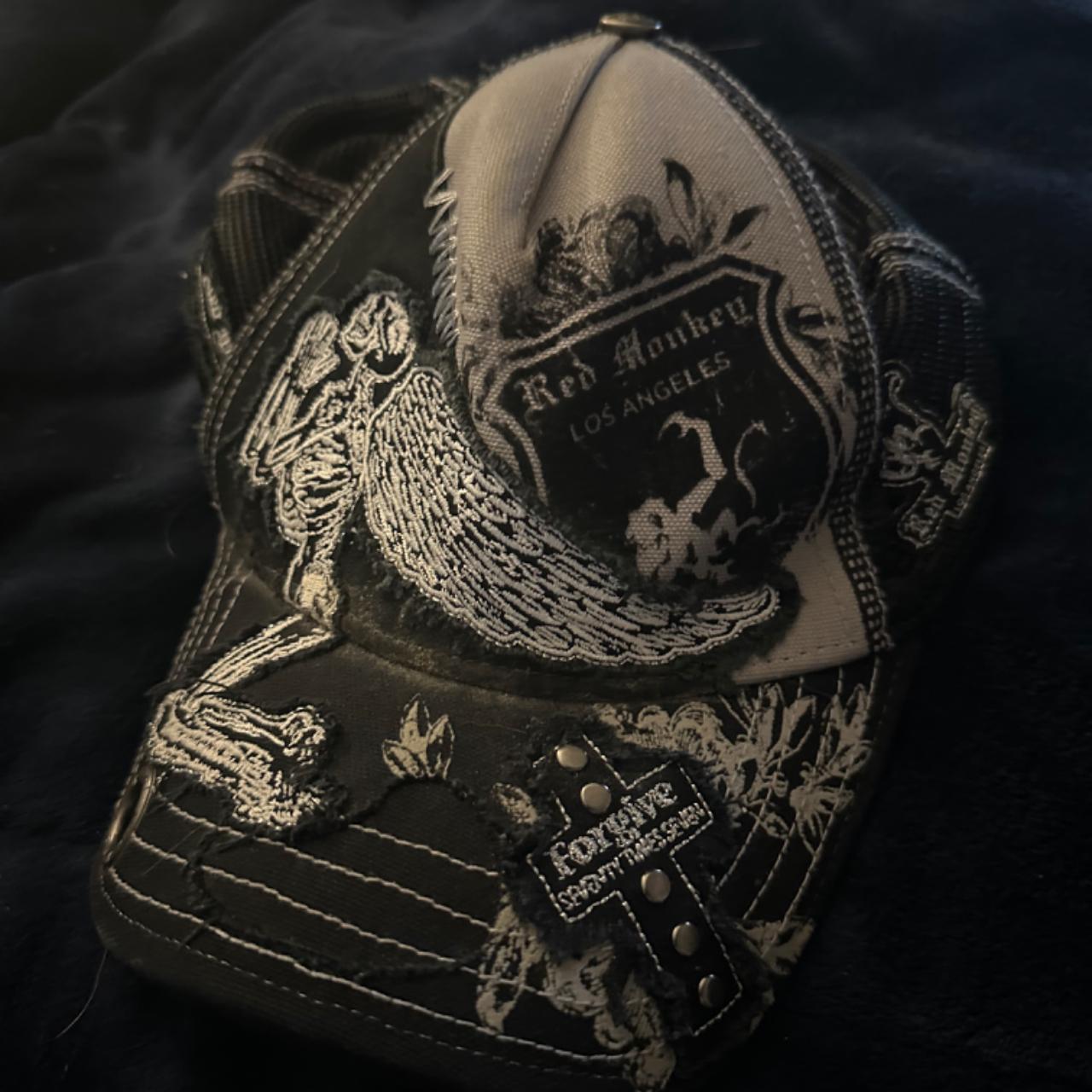 Red monkey y2k hat #affliction #y2k #cross #grunge | Depop