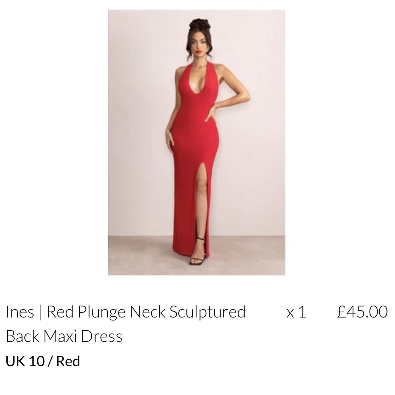 CLUB L INES RED PLUNGE NECK SCULPTURED BACK MAXI... - Depop