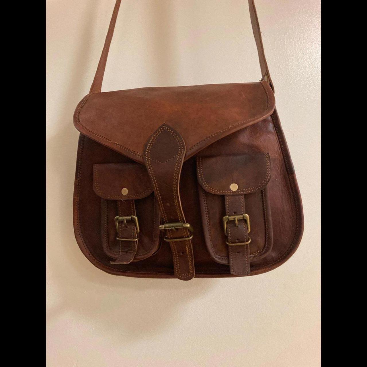 Rustic brown all leather purse pocket book bag . Two... - Depop