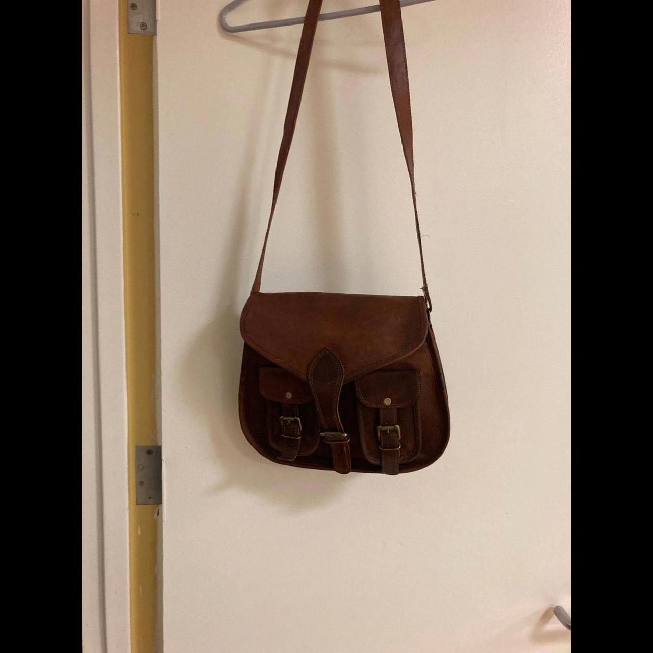 Rustic brown all leather purse pocket book bag . Two... - Depop