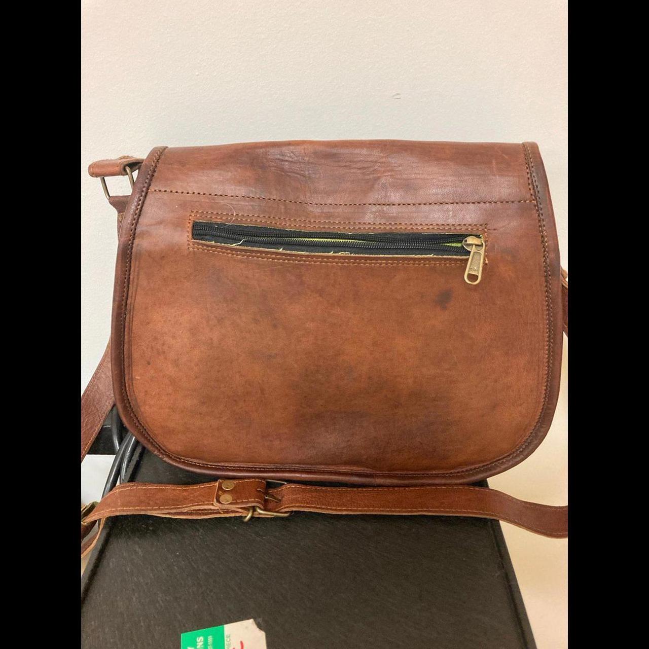 Rustic brown all leather purse pocket book bag . Two... - Depop