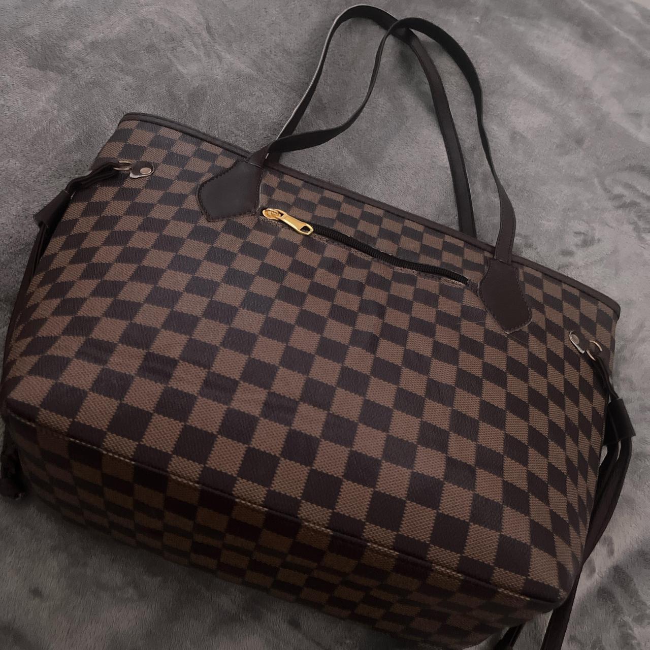 Brown and dark brown checkered tote bag #checkeredbag | Depop