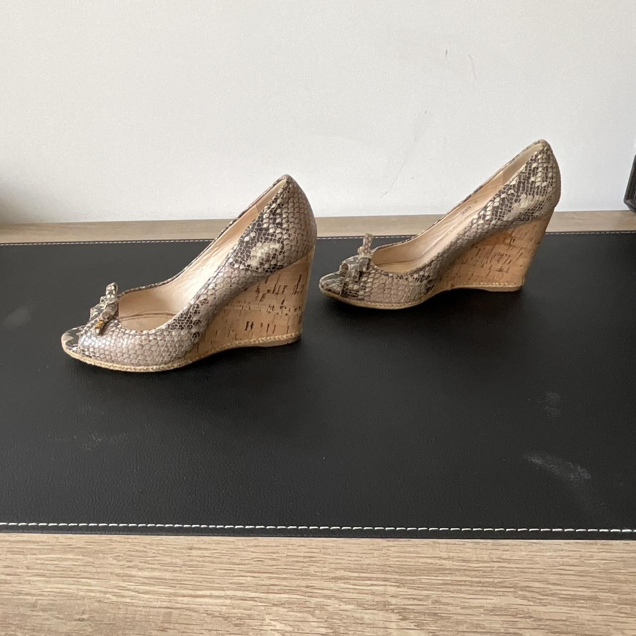 Prada Snakeskin Embossed Leather Pumps Peep Toes... - Depop