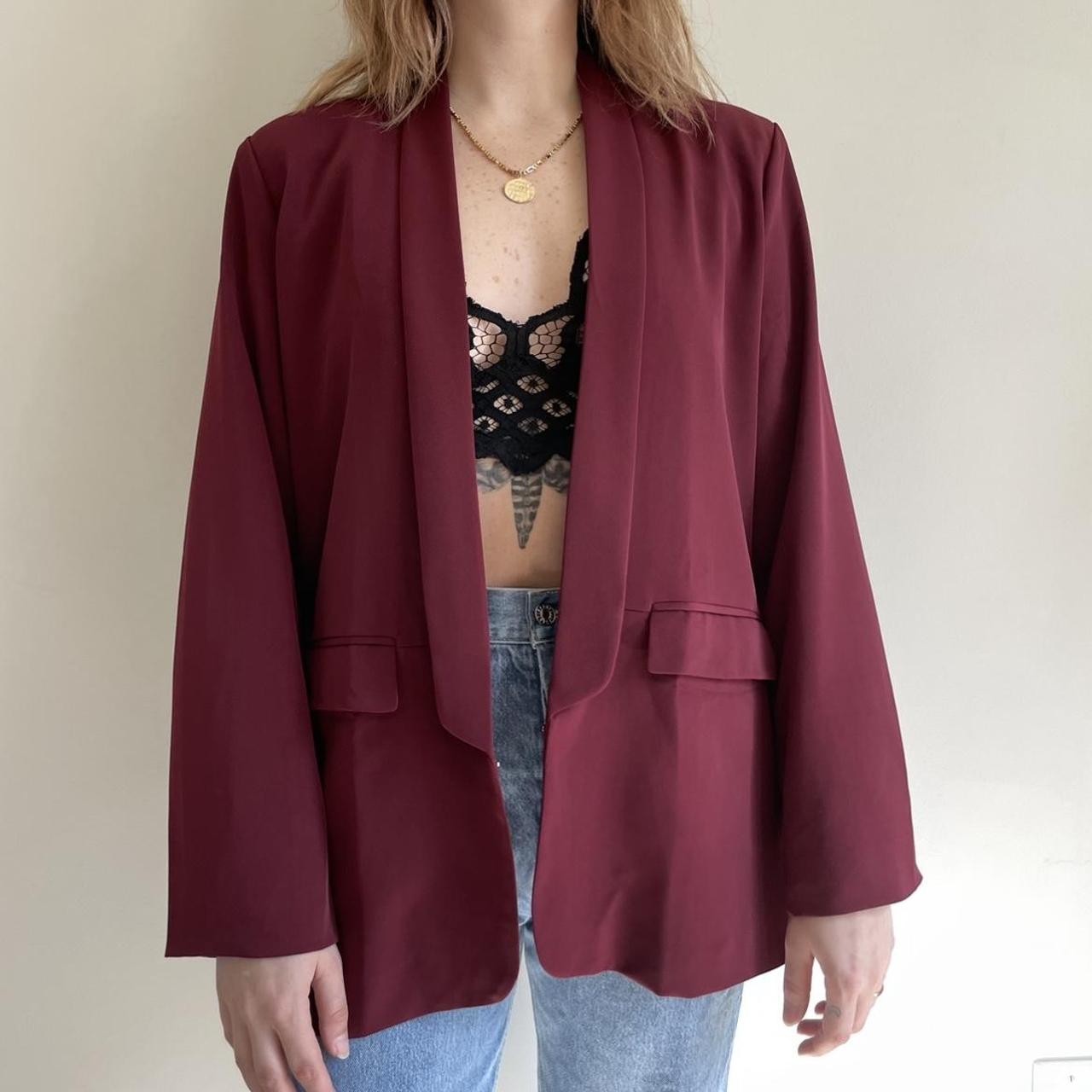 Sleek dark red women’s blazer, fits XS-L depending... - Depop